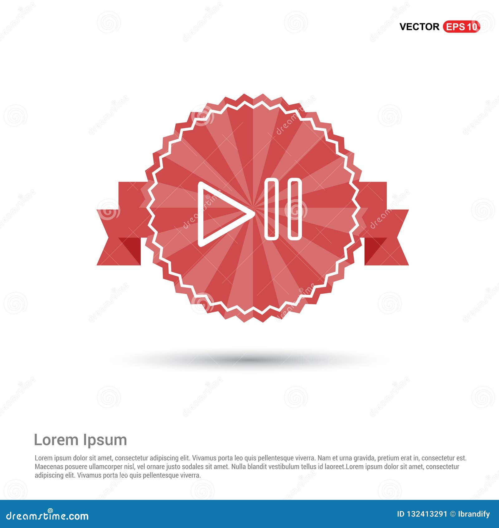 Play Pause Icon - Red Ribbon Banner Stock Vector - Illustration of ...