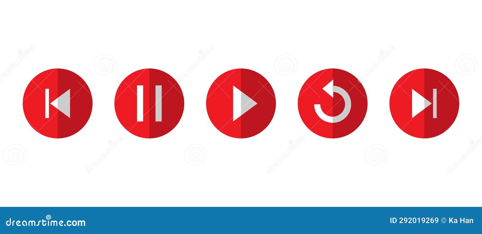 Play, Pause, Replay, Previous, and Next Track Icon Vector in Flat Style ...