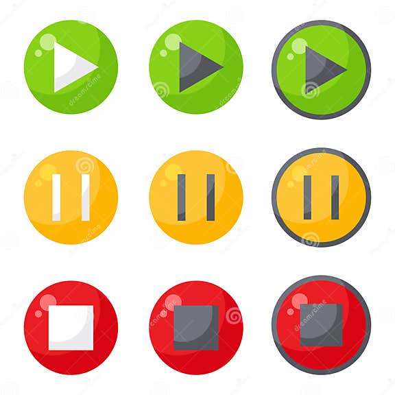 Play, Start, Pause, Stop Button Set Vector Illustration Graphics Stock ...