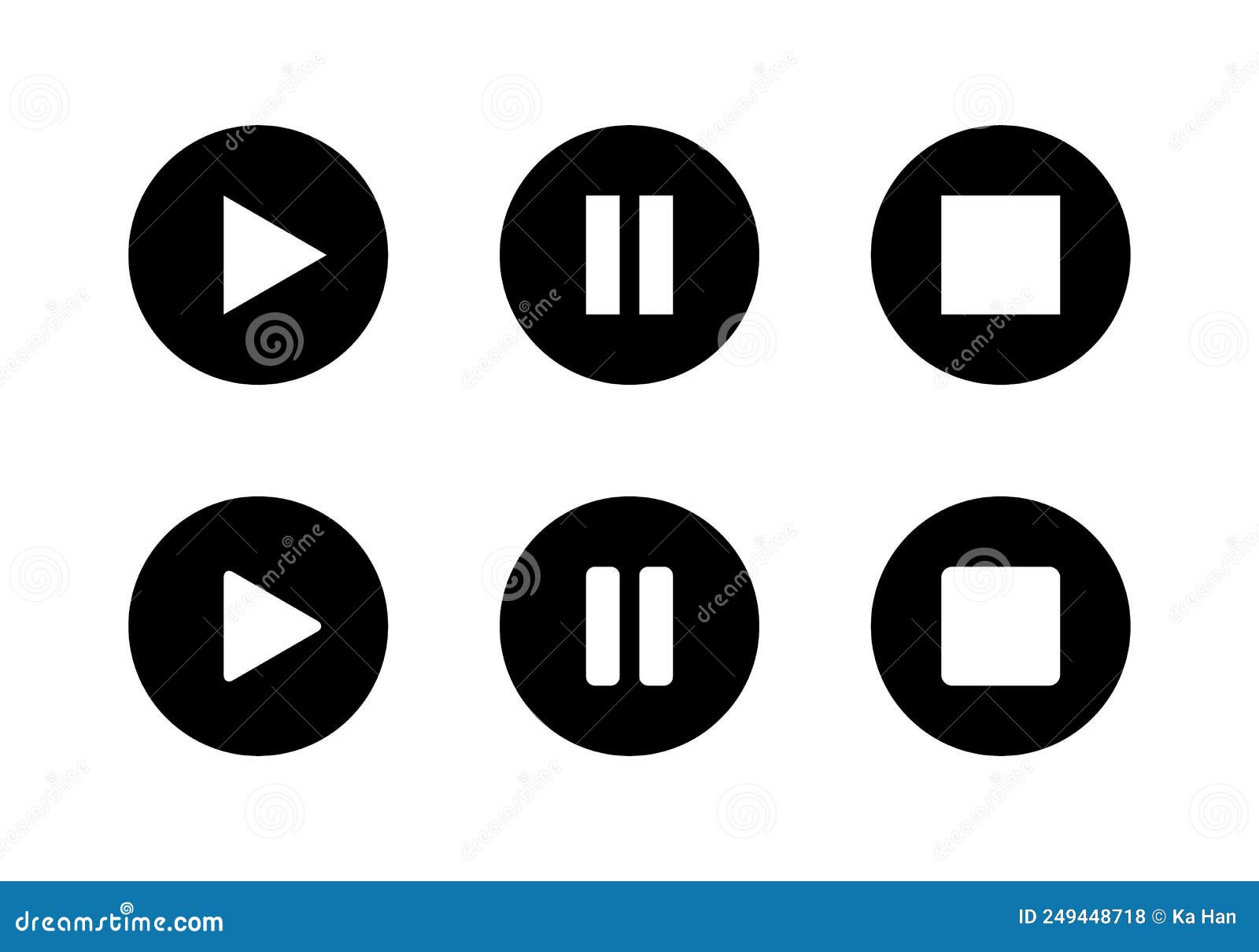 Play, Pause, and Stop Icon Vector on Circle Button Stock Vector ...