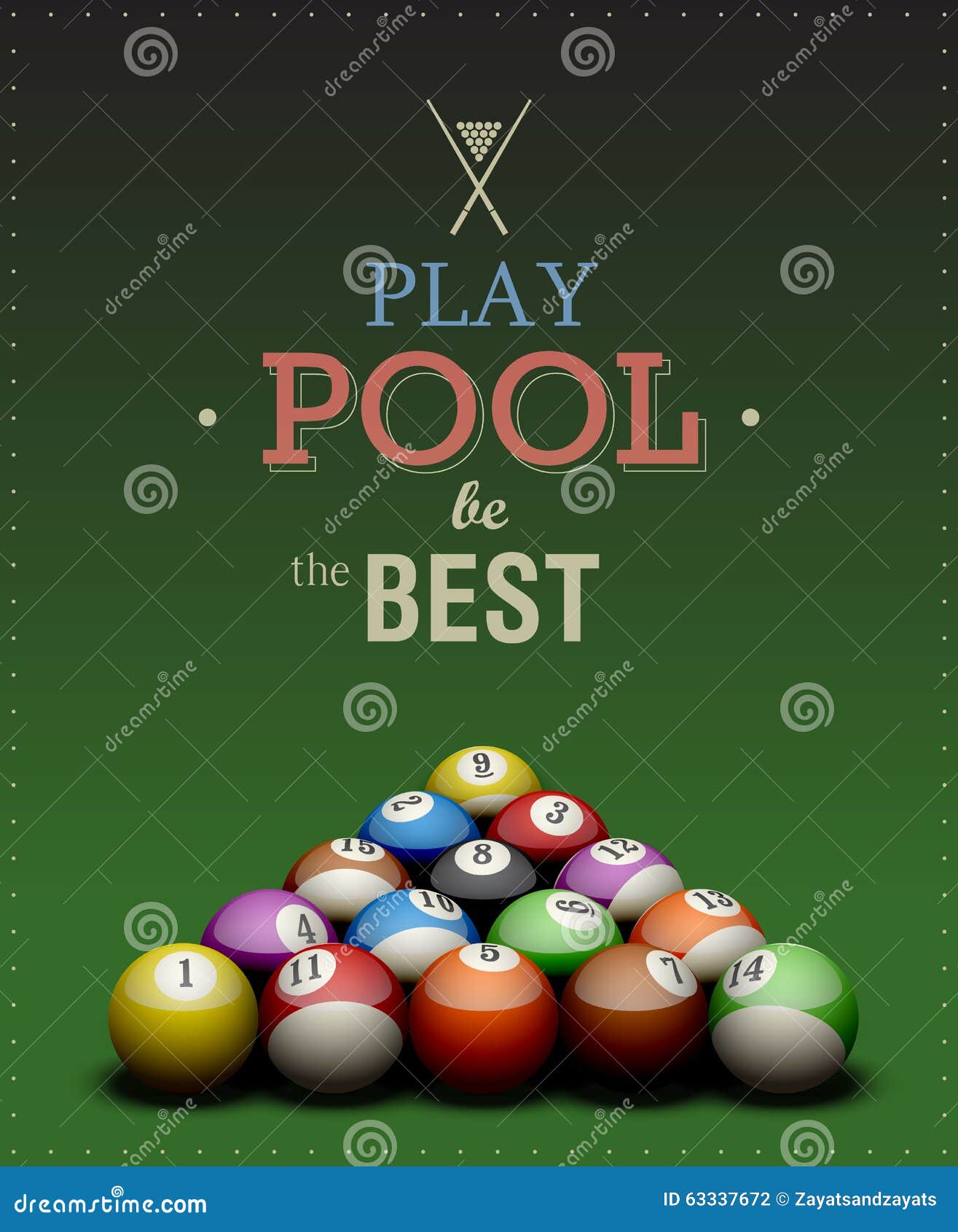 Billiard Poster With Cue And Balls On The Table Vector Illustration ...