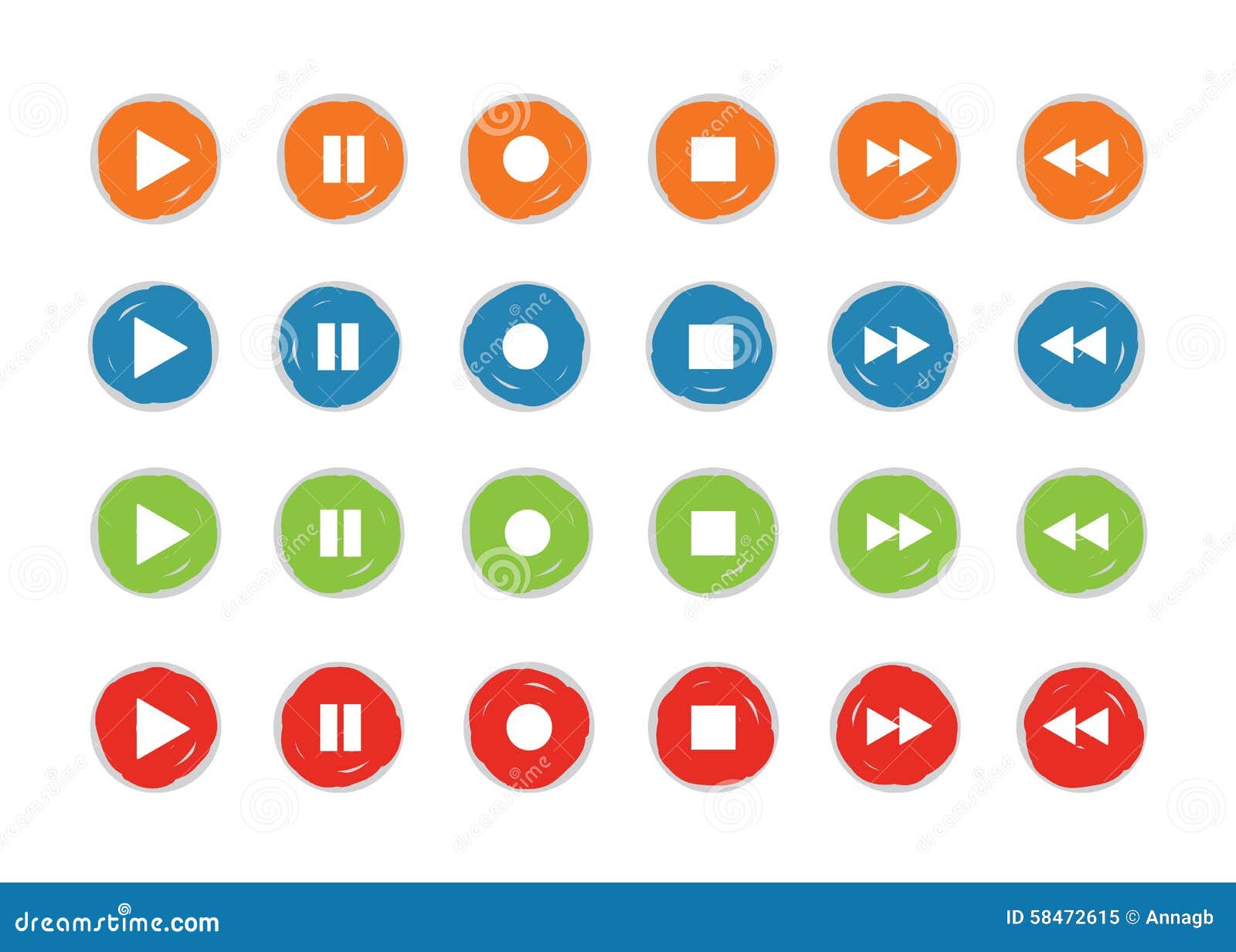 Play and Record Button Icon Set Grunge 4 Color Vector Stock Vector ...