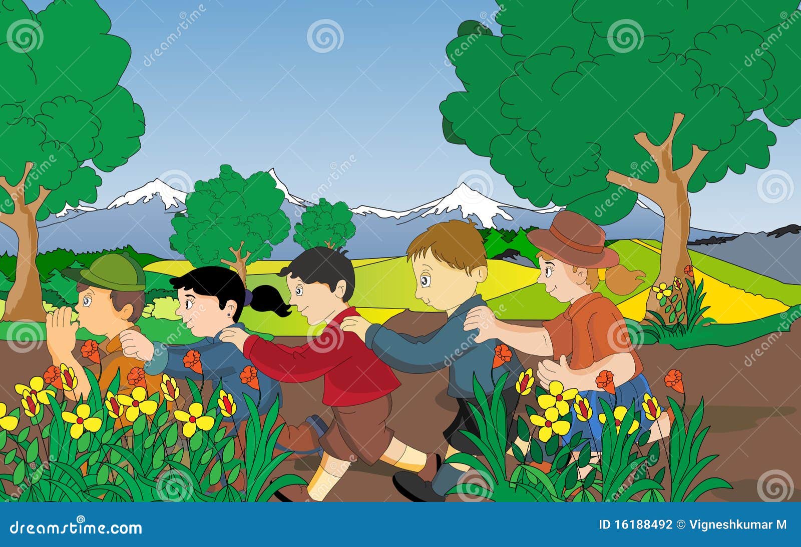 Children Engaged in Human Train Game, Having Fun in the Garden Stock ...