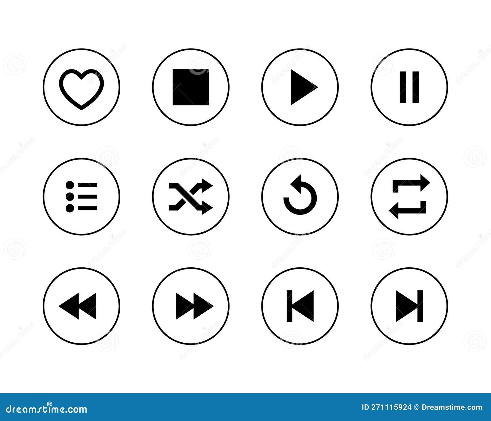 Play, Stop, Pause, Shuffle, Repeat, Previous, Next, Favorite, and List ... Play, Stop, Pause, Shuffle, Repeat, Previous, Next, Favorite, and List ...