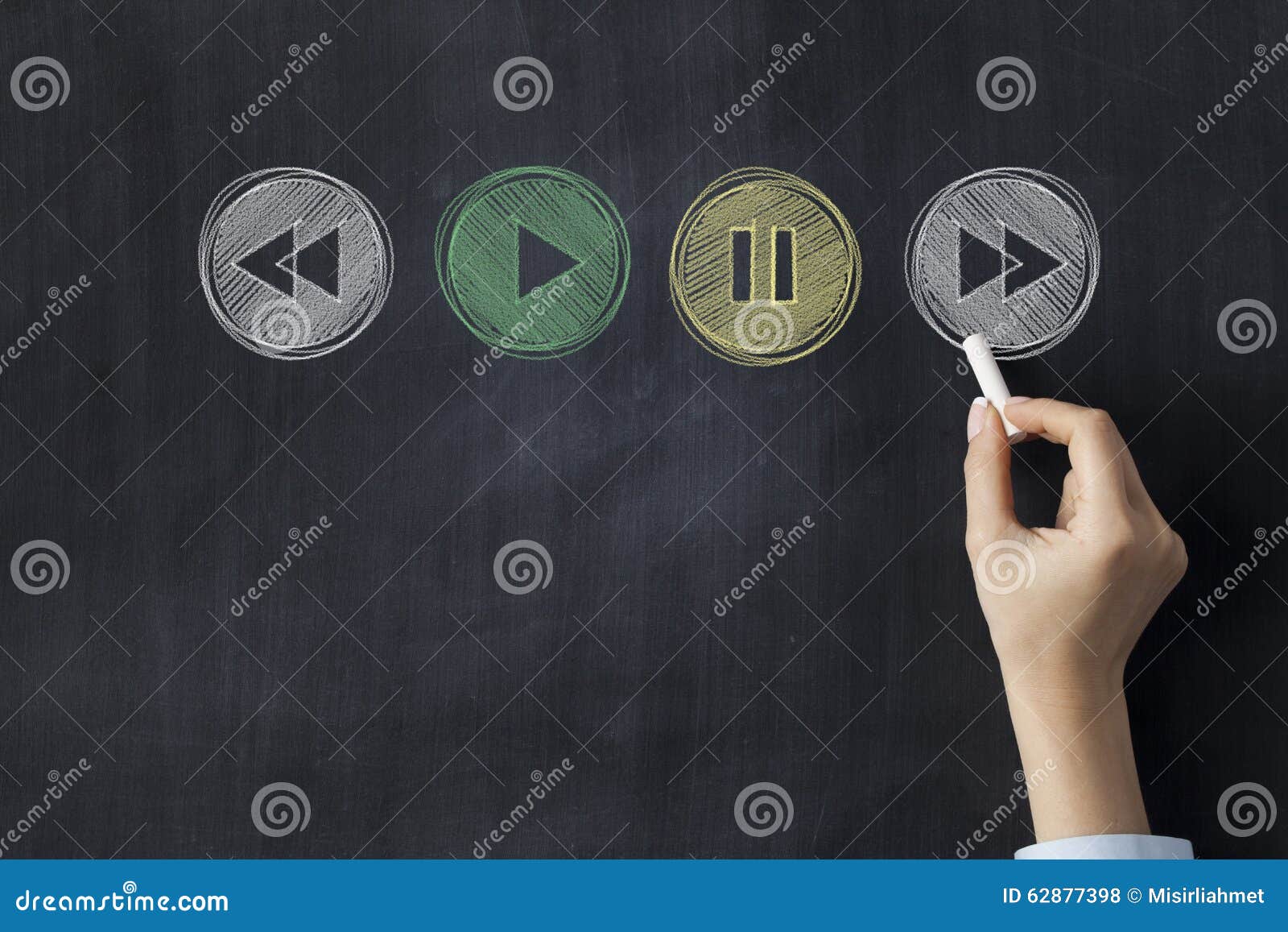 Play Stop and Rewind Icons on Blackboard Stock Photo - Image of ...