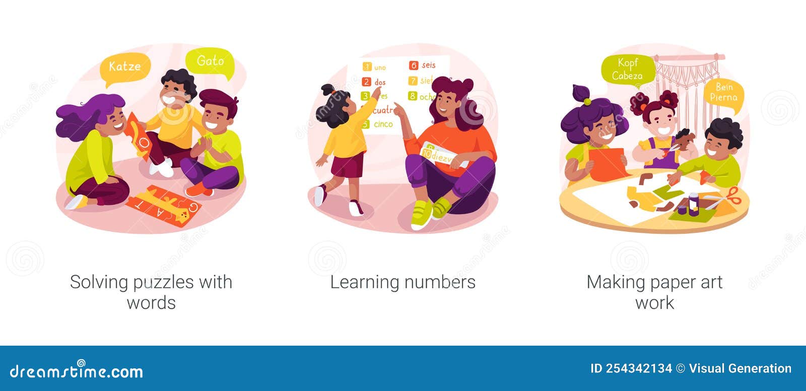 Play and Study Foreign Language Isolated Cartoon Vector Illustration ...