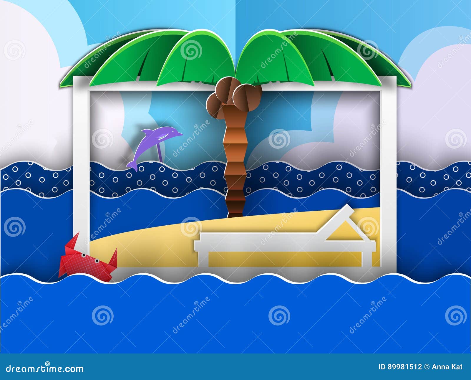 Playa del corte del papel ilustración del vector. Ilustración de playa ...