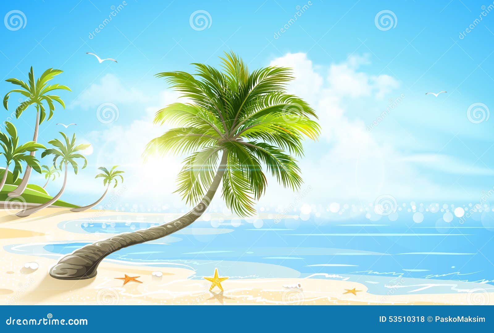 Playa tropical Vector ilustración del vector. Ilustración de vector ...