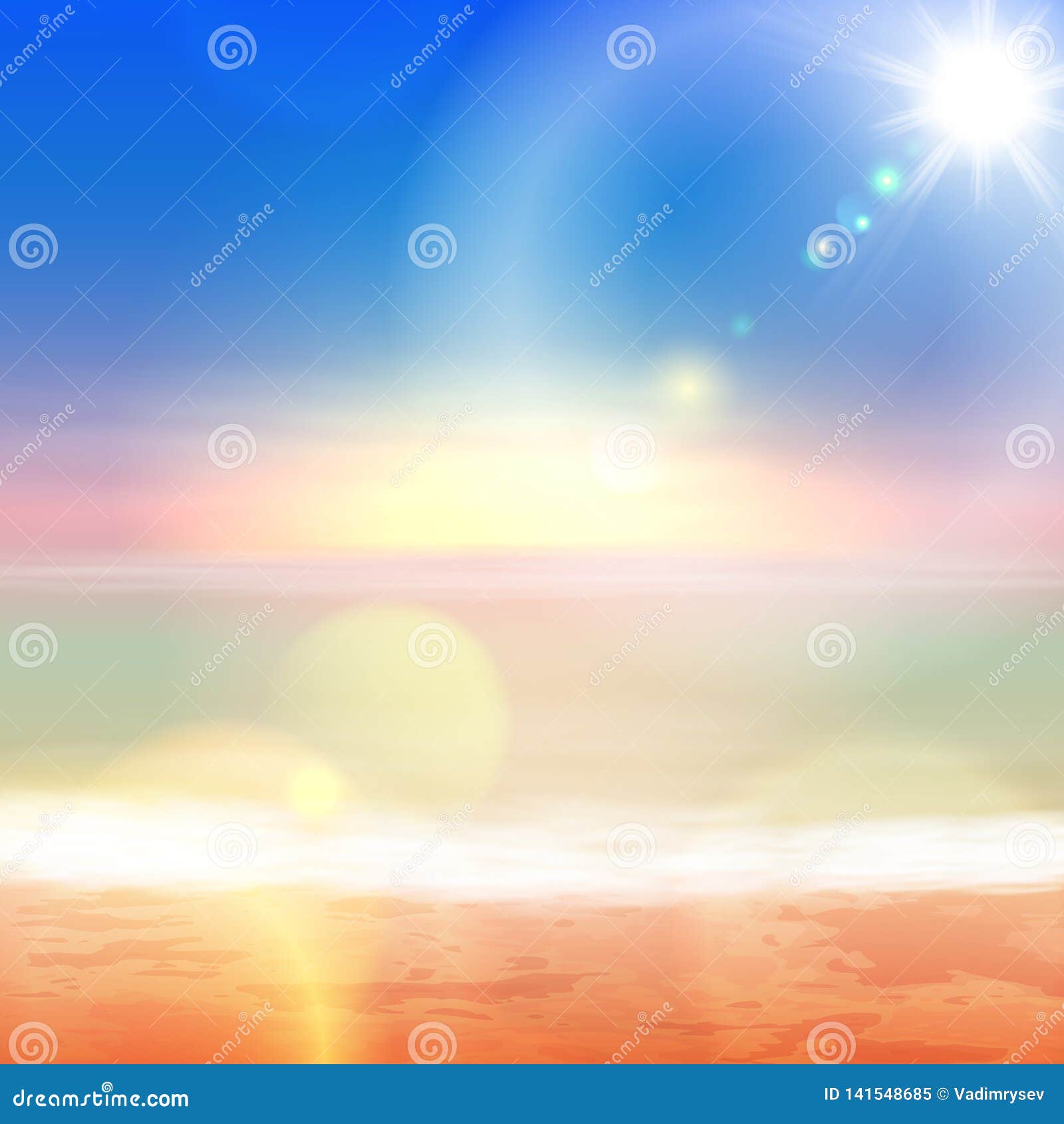 Playa Y Mar Tropical Con El Sol Brillante Ilustración del Vector ...