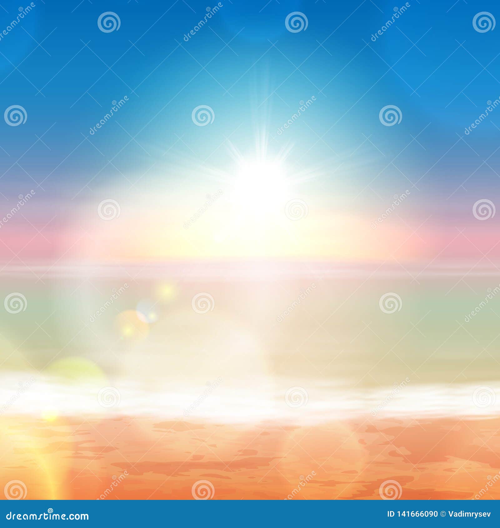 Playa Y Mar Tropical Con El Sol Brillante Ilustración del Vector ...