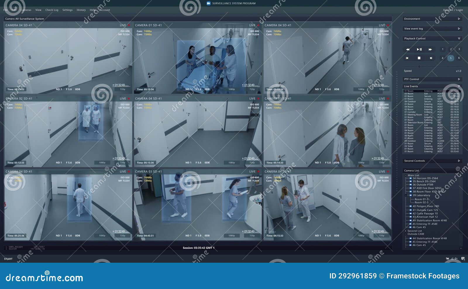Playback CCTV Cameras in Clinic Corridor on Computer Screen Stock Video ...