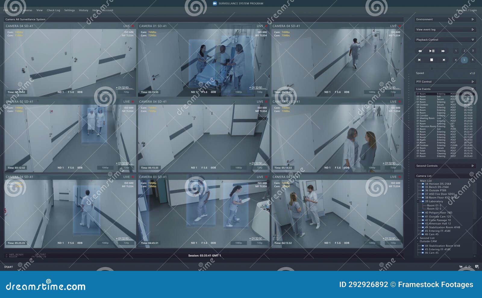 Playback CCTV Cameras in Hospital Hallway on Computer Screen Stock ...