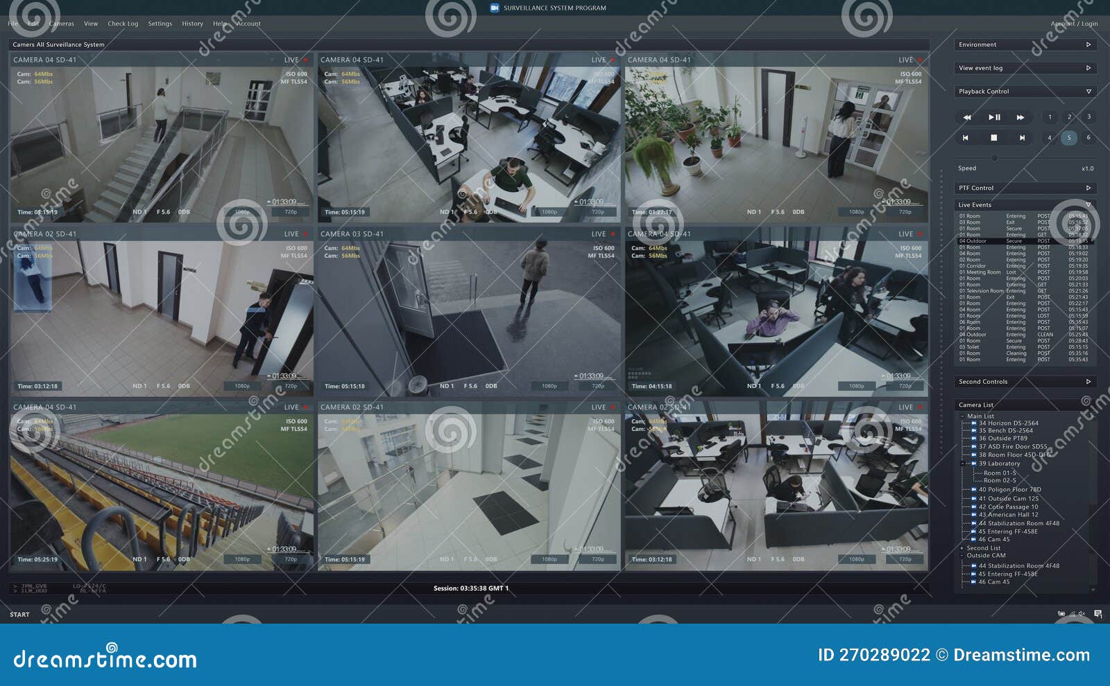 Playback CCTV Cameras in Office on Computer Screen Stock Illustration ...