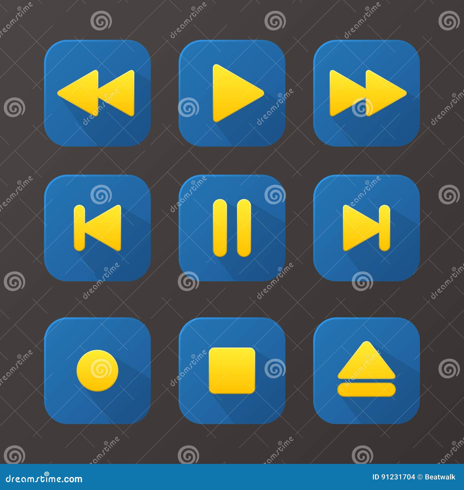 Player blue buttons set stock vector. Illustration of page - 91231704