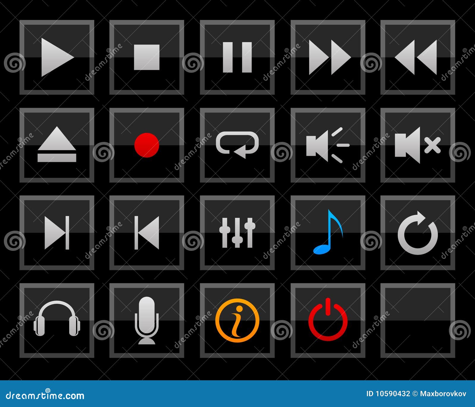 Player buttons. stock vector. Illustration of grey, orange - 10590432