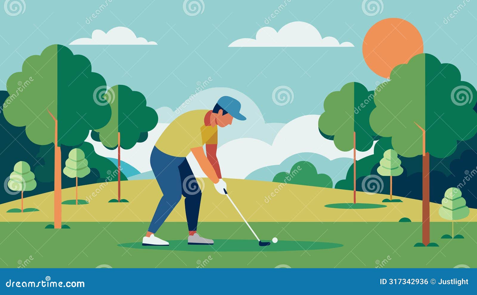 A Player Carefully Lining Up Their Shot Trying To Avoid the Tall Trees ...
