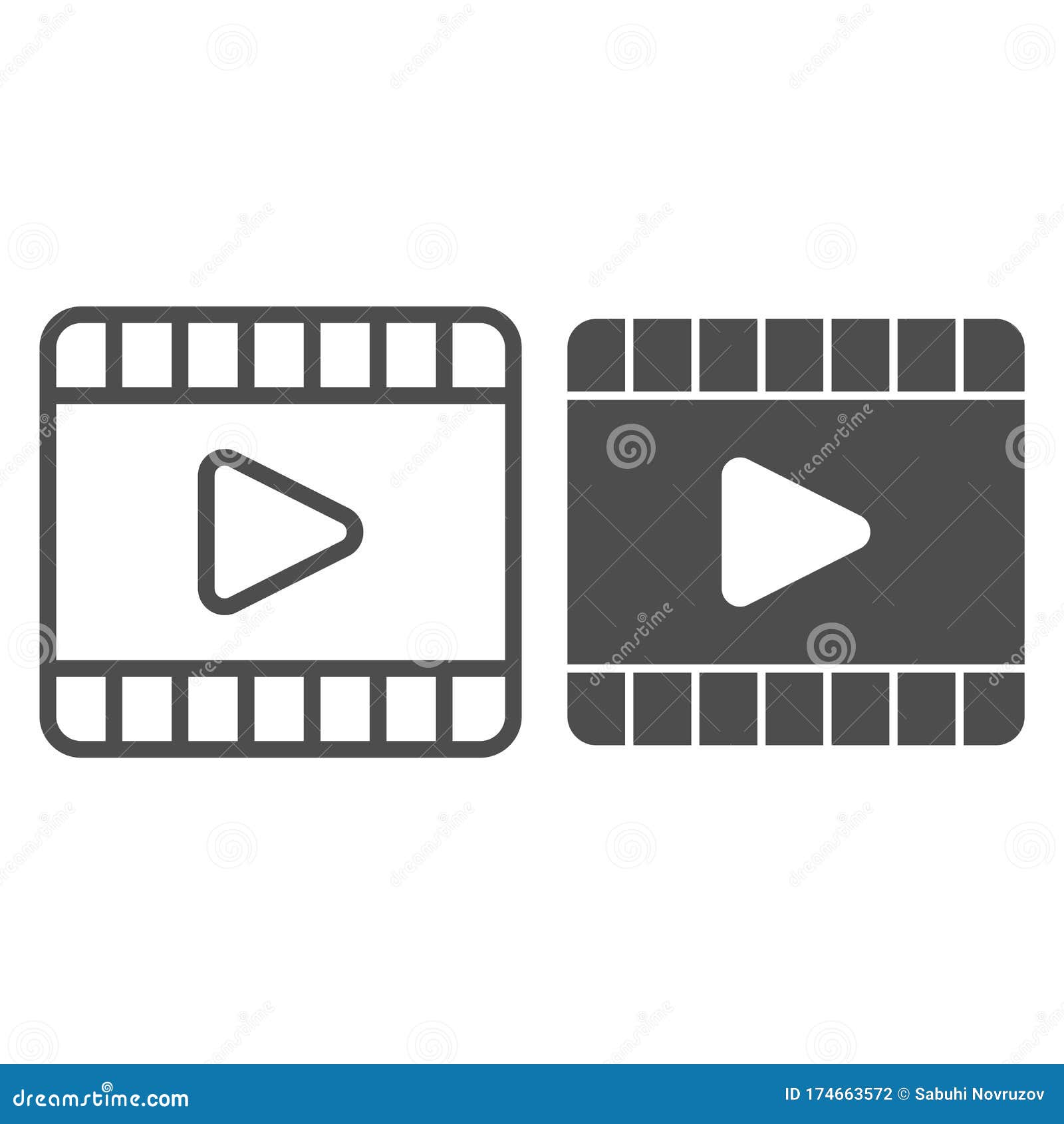 Player Line and Solid Icon. Video Play Interface Button in Film Frame ...