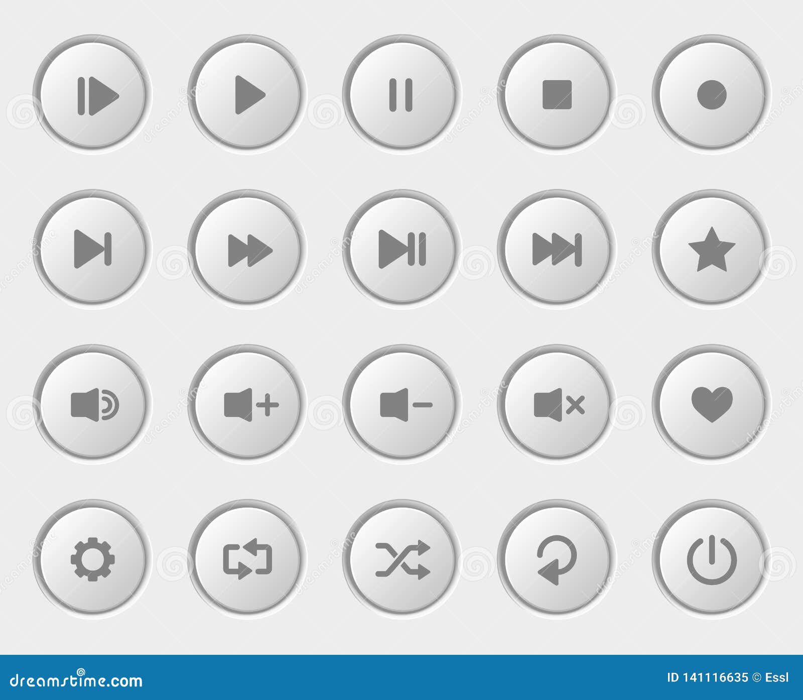 Player Navigation Buttons Set. White Plastic Control Panel Stock ...