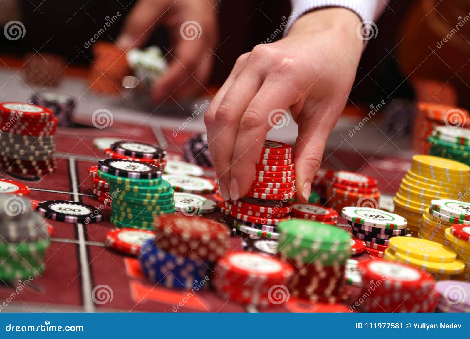Player Placing Chips on a Gambling Table in Casino Stock Image - Image ...