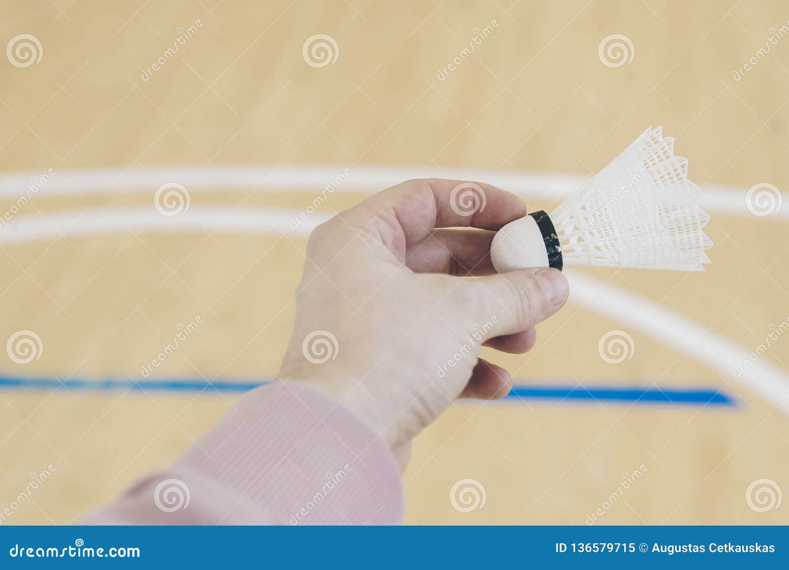 Player Preparing To Play Badminton. Holding the Shuttlecock Stock Image ...