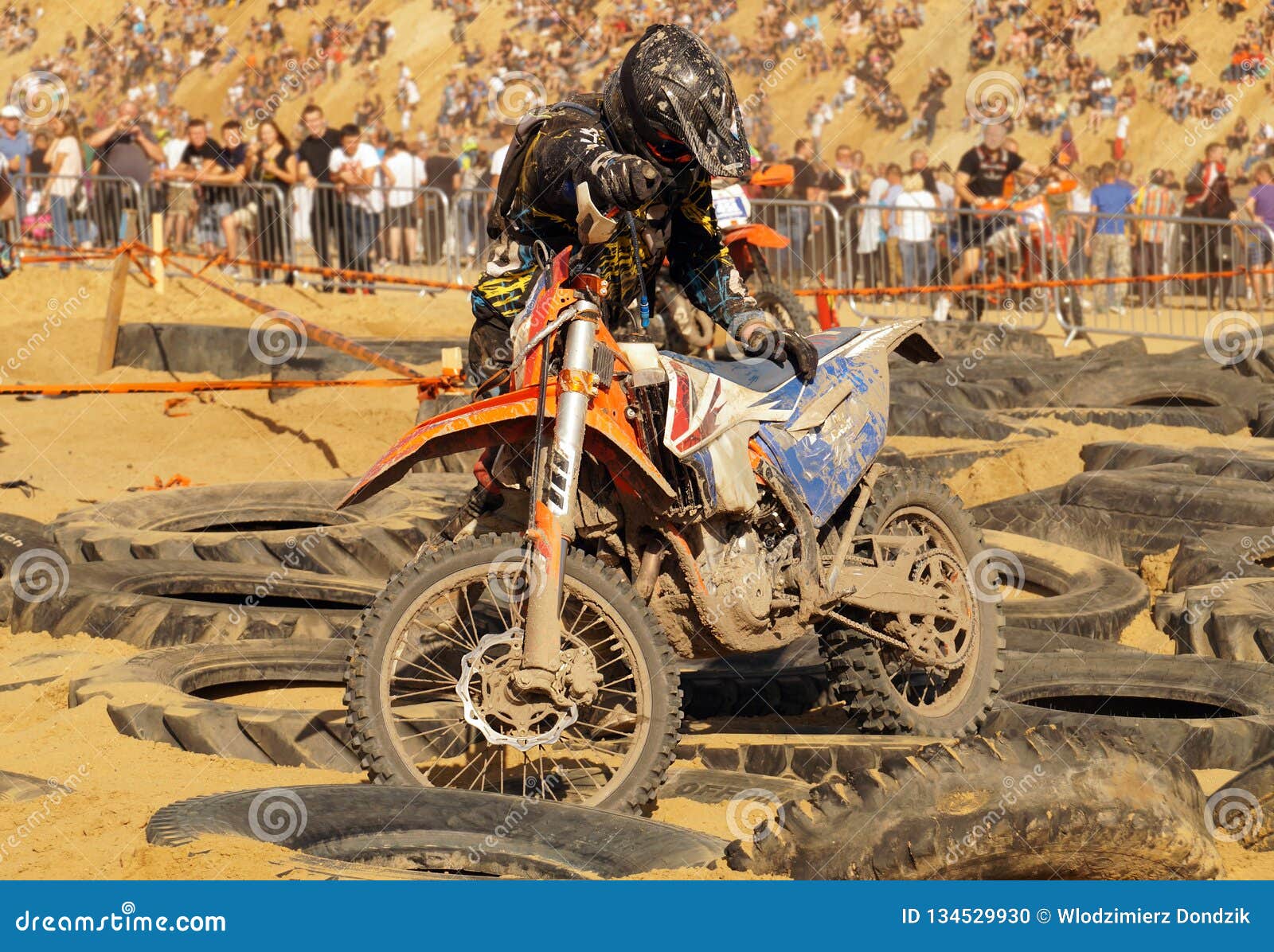 The Player Raises His Motorcycle after Falling. Enduro Motorcycle ...