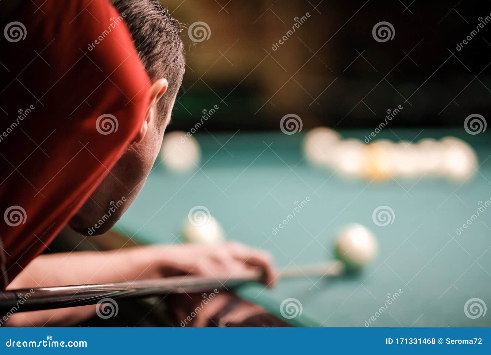The Player Takes Aim at the Ball in Billiards Stock Photo - Image of ...