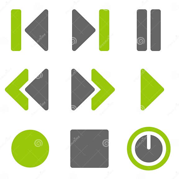 Player Web Icons, Green Grey Solid Icons Stock Vector - Illustration of ...
