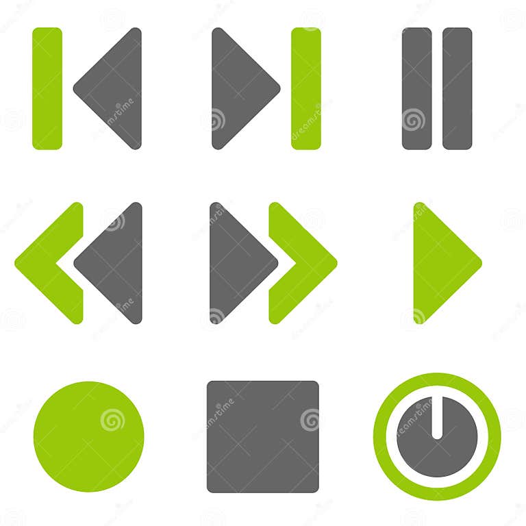 Player Web Icons, Green Grey Solid Icons Stock Vector - Illustration of ...