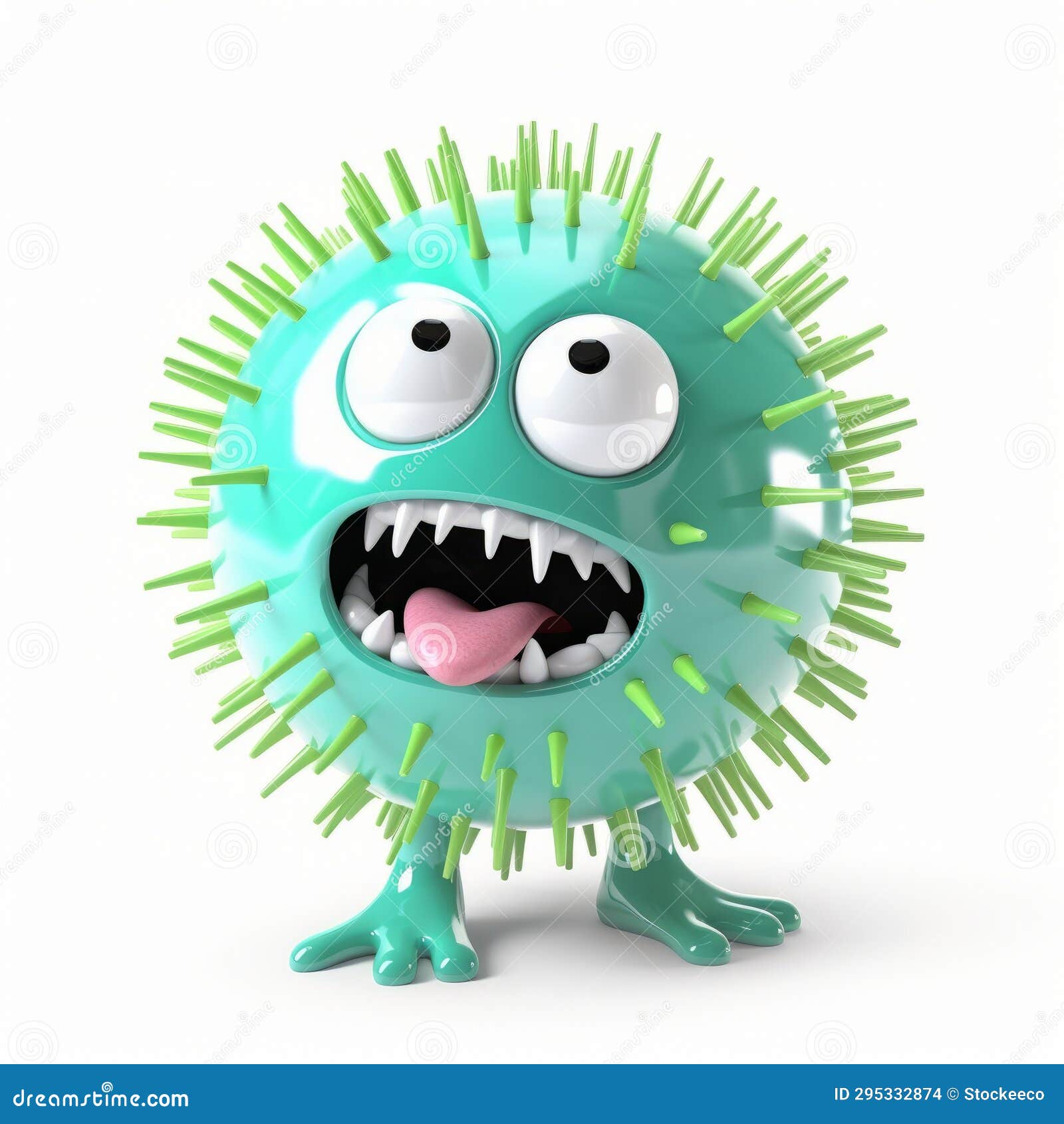 Playful 3d Germ: Green Cylindrical Virus with Wide Open Mouth Stock ...