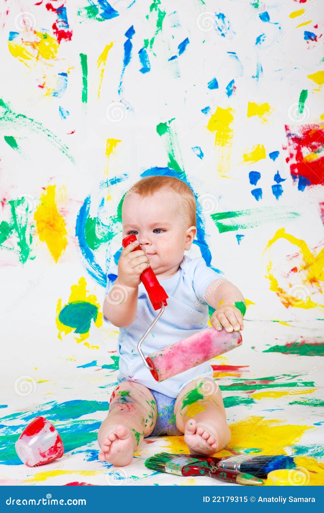Playful baby painting stock image. Image of adorable - 22179315