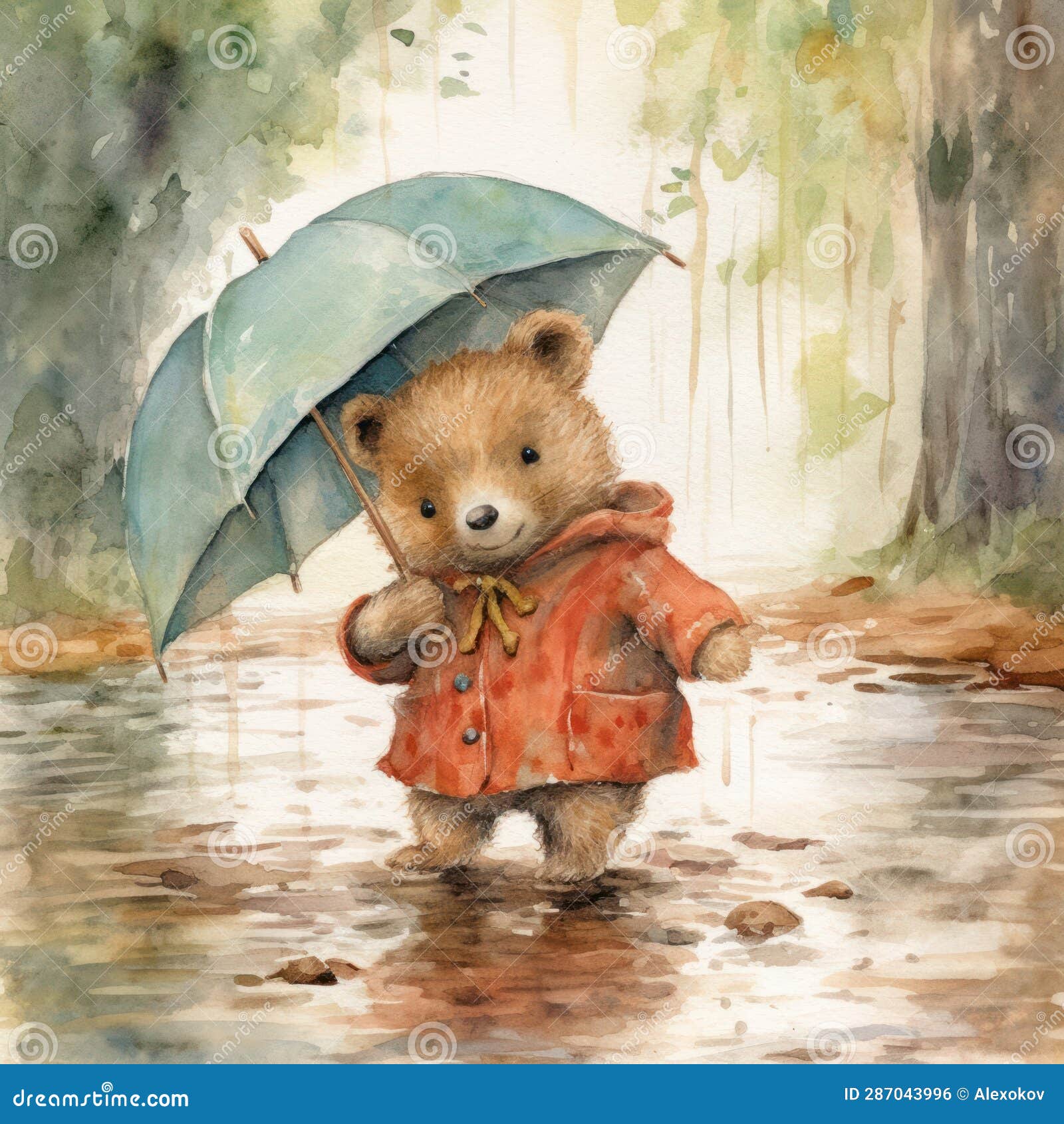 Playful Bear in the Rainy Woods AI Generated Stock Illustration ...
