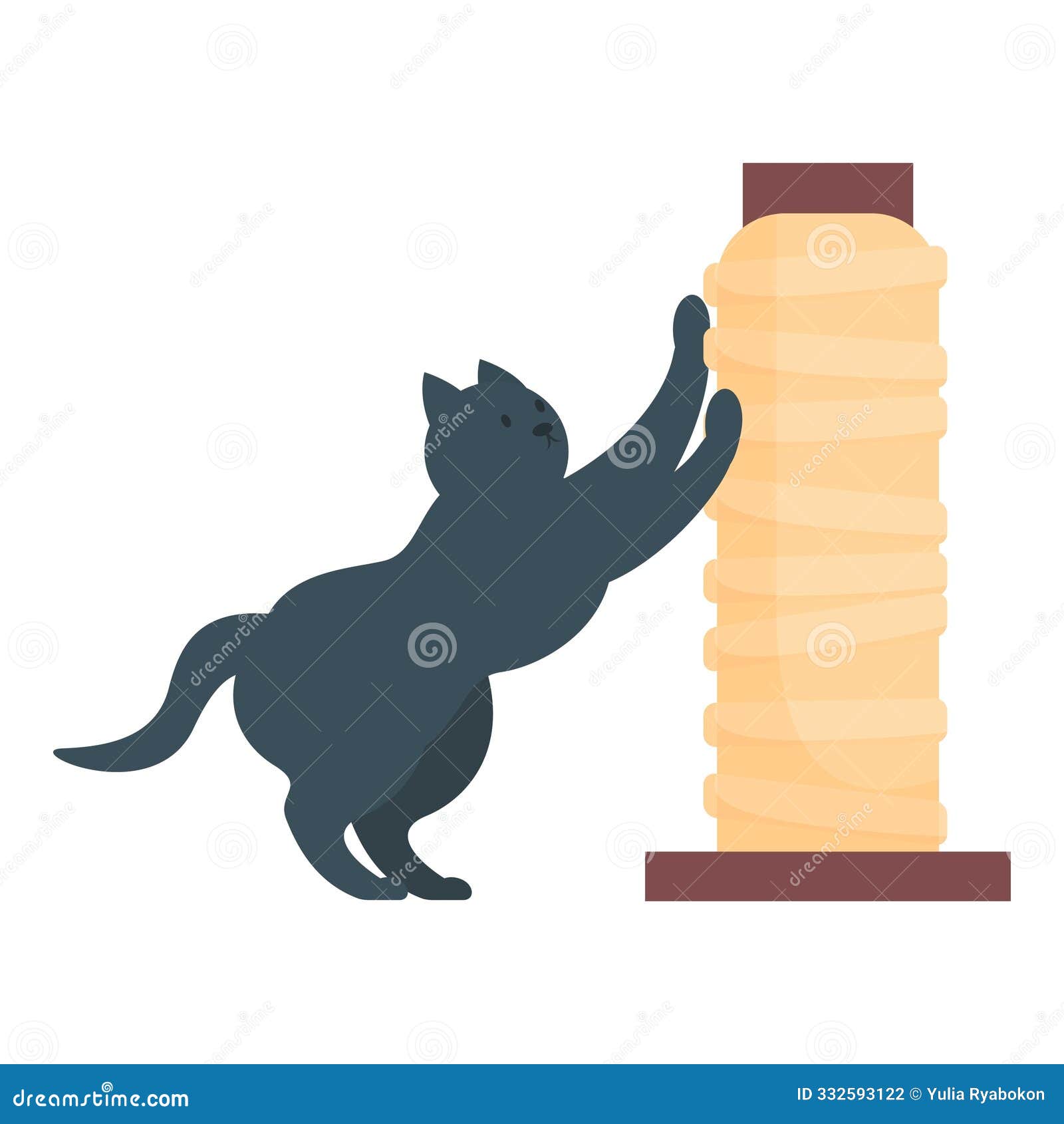 Playful Black Cat Scratching on a Cat Scratching Post Stock ...