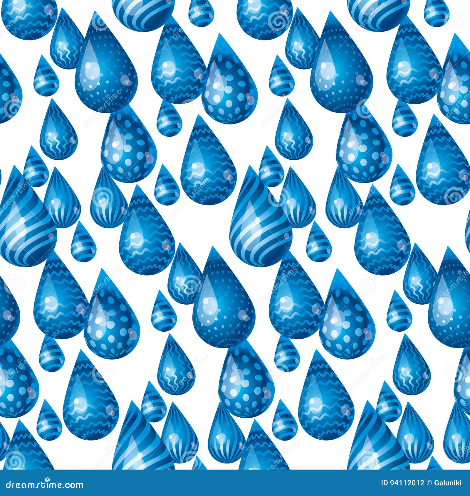 Playful Blue Rain Concept Drops Seamless Pattern. Stock Vector ...