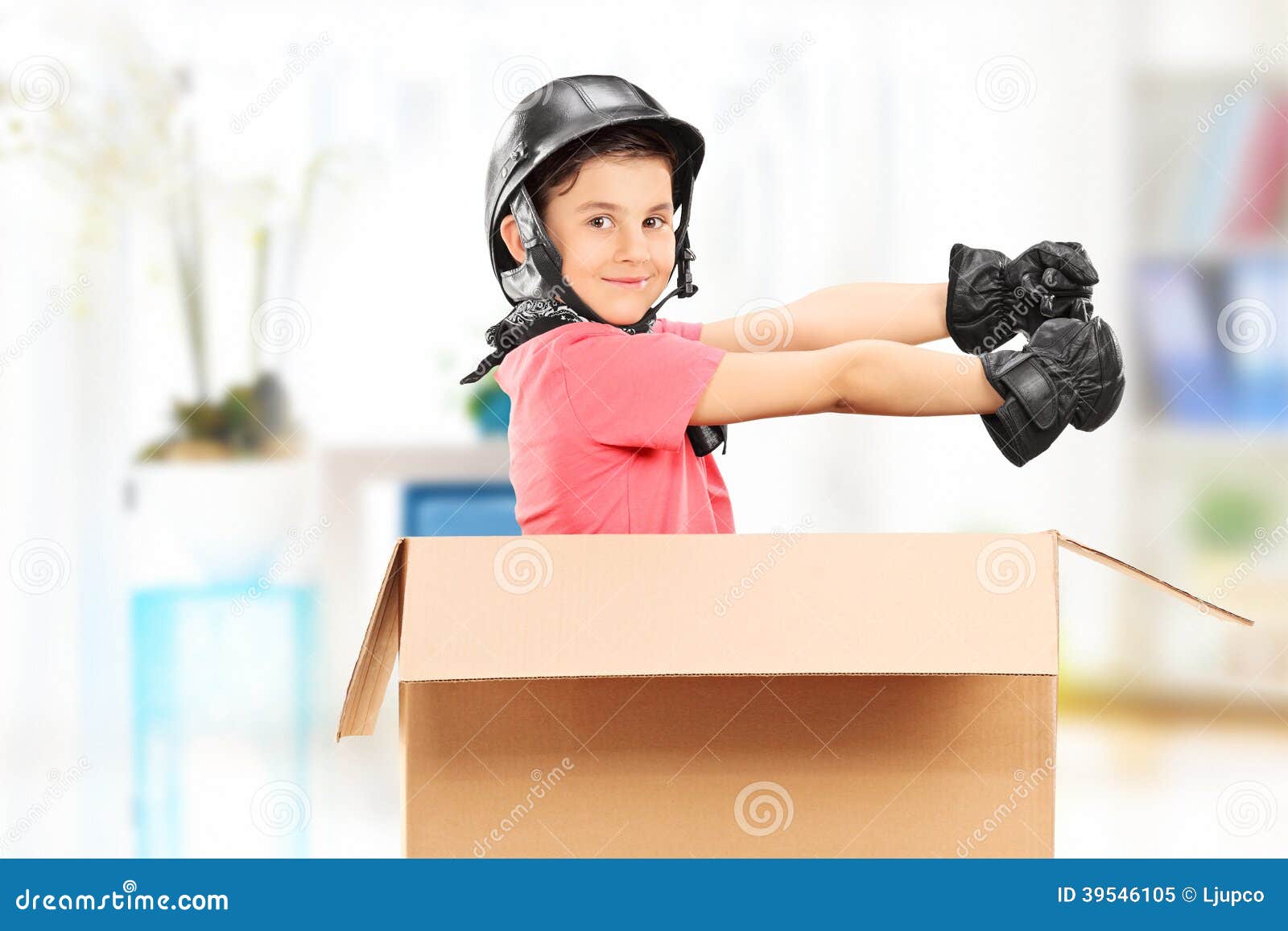 Playful Boy Sitting in a Box Indoors Stock Image - Image of home ...