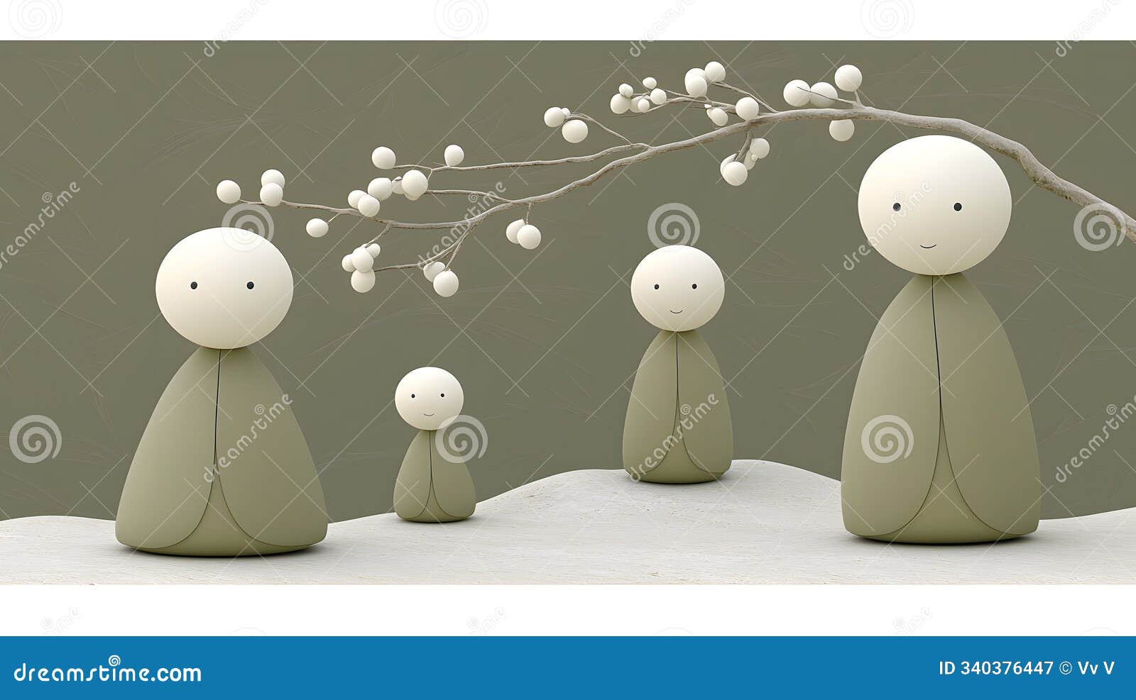 Playful Cartoon Figures on a Soft Green Background Stock Image - Image ...