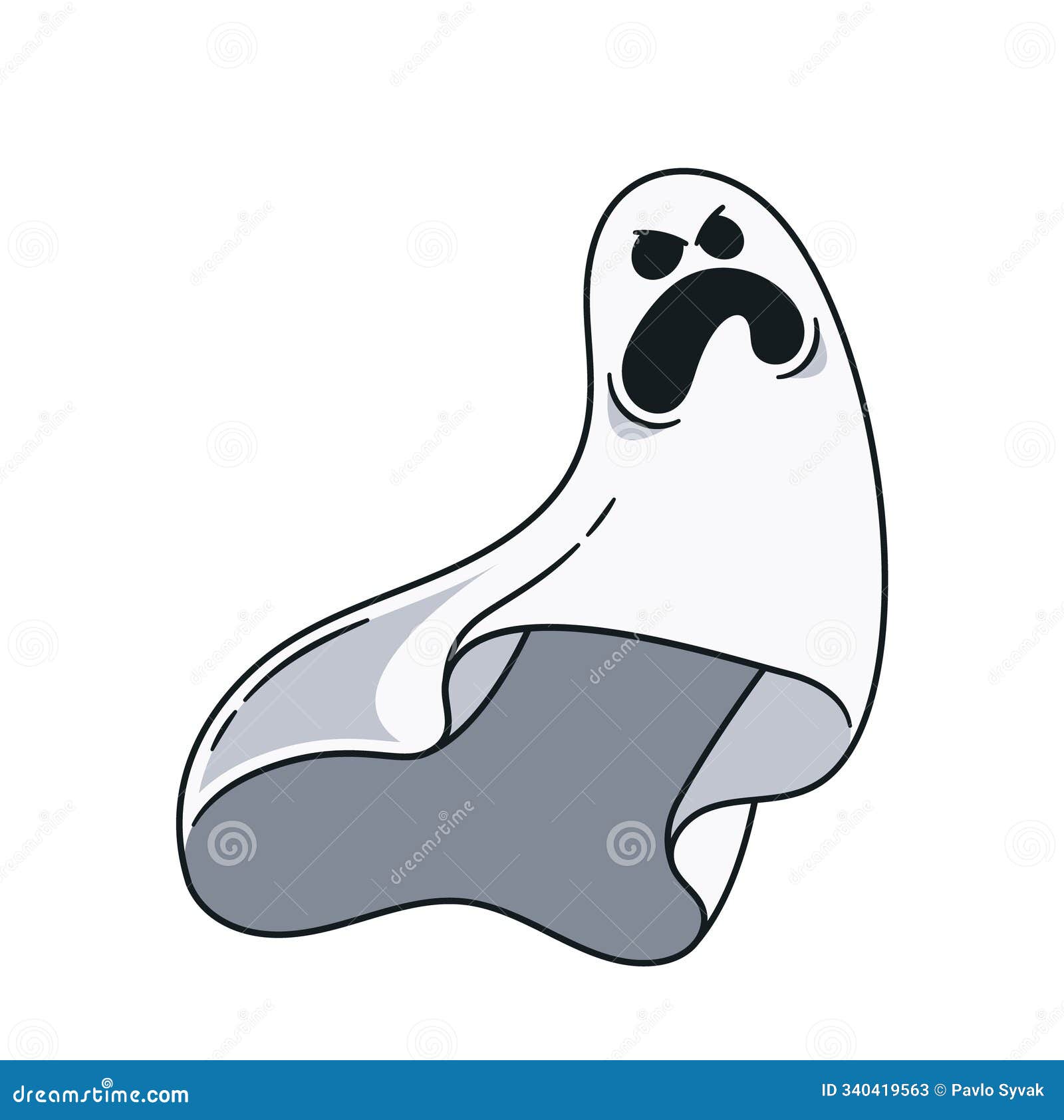 Playful Cartoon Ghost with an Angry Expression Isolated on White ...