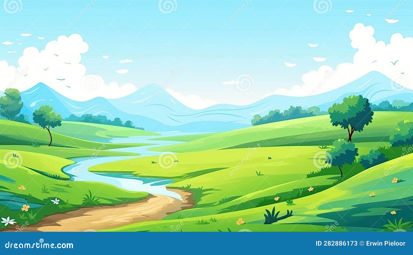 Playful Cartoon Scenery Wallpaper Stock Illustration - Illustration of ...