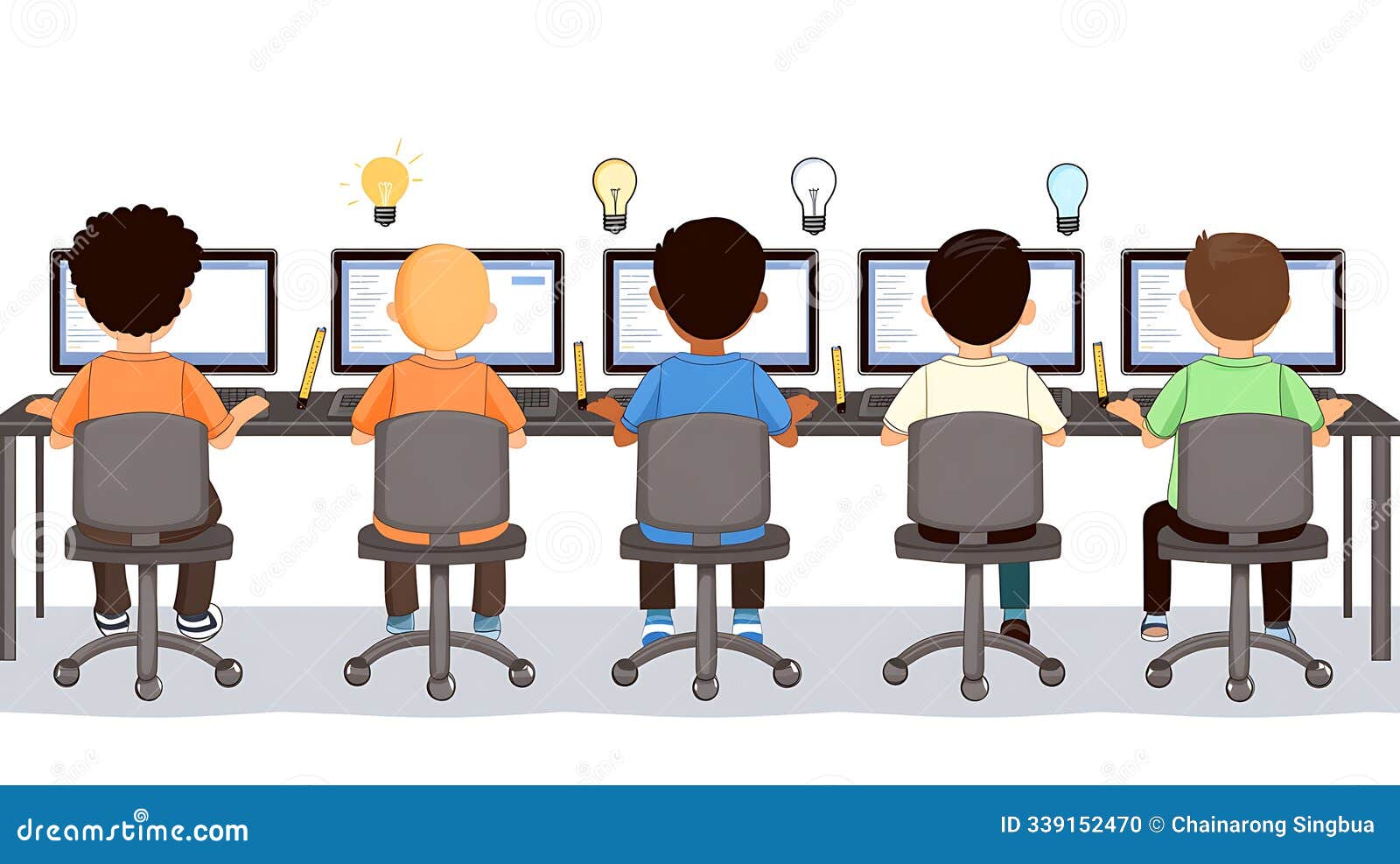 A Playful Cartoon Vector Illustration of Children Using Tablets and ...