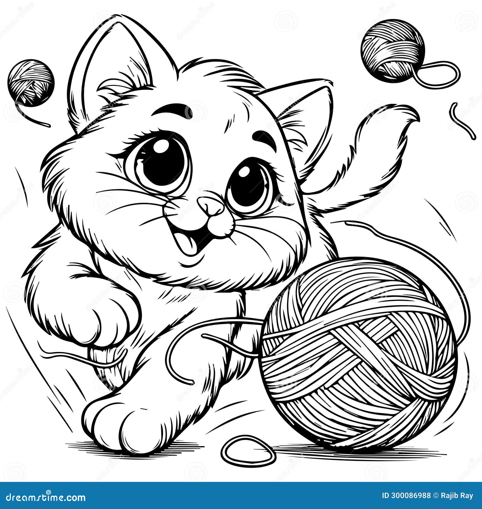 Playful Cat Chasing a Yarn Ball with a Mischievous Expression Stock ...