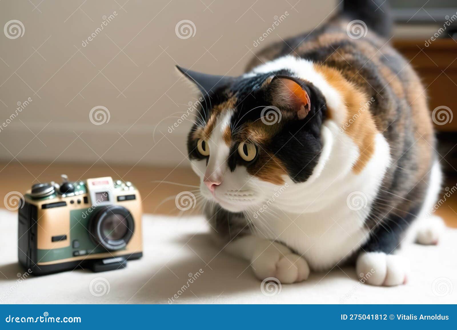 A Playful Cat Posing Next To a Camera on the Ground Created with ...