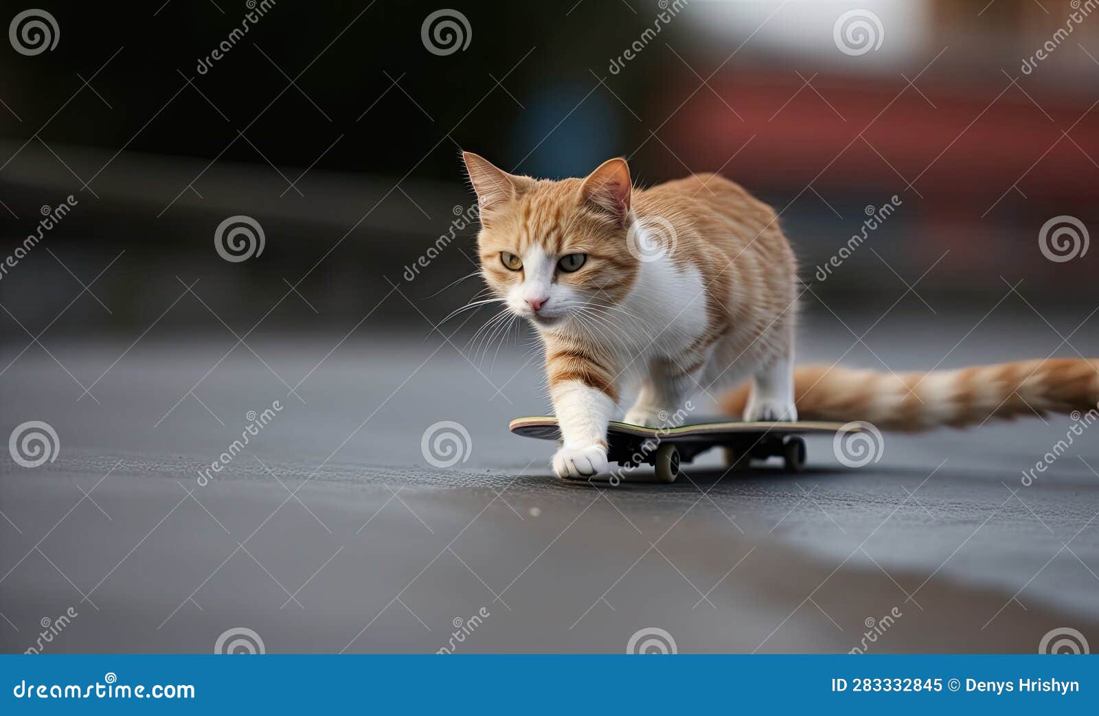 Playful Cat Shows Off Its Cool Moves As it Rides a Skateboard Creating ...
