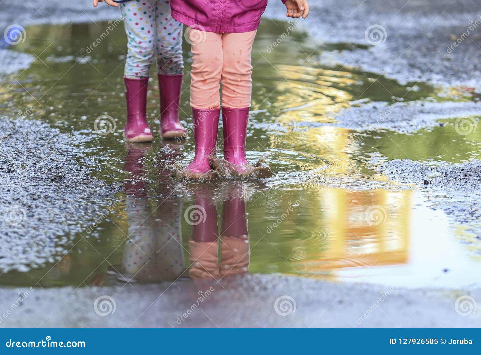 Child Outdoor Jump into Puddle in Boot after Rain Stock Image - Image ...