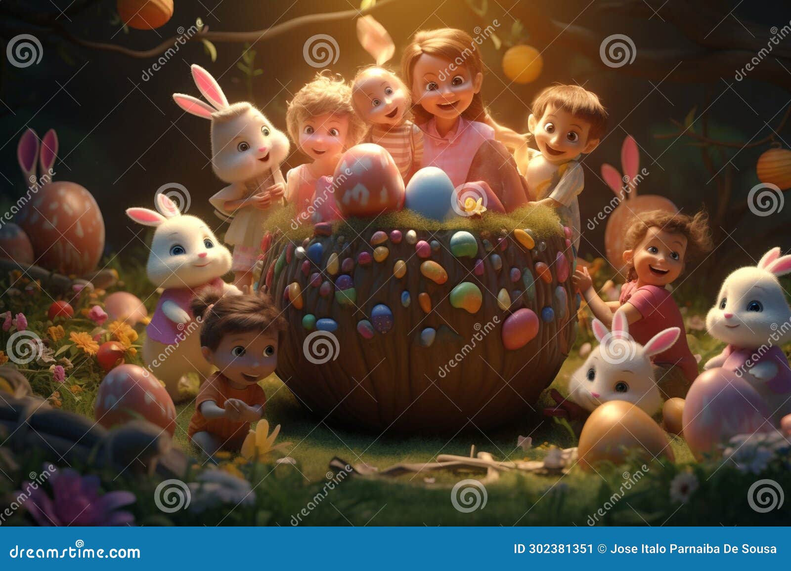 Playful Children Participating in an Easter Egg Stock Illustration ...