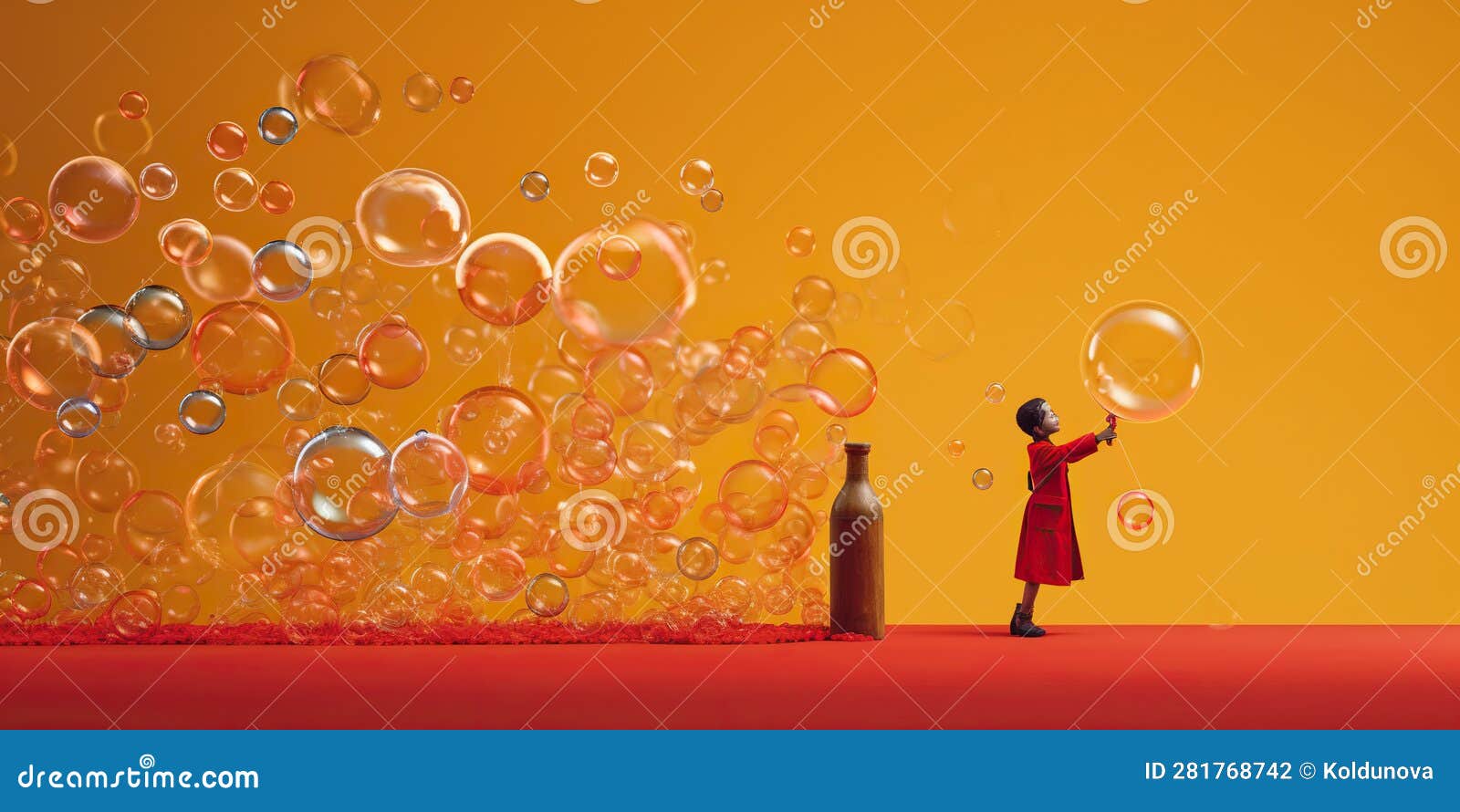 A Playful Composition of a Person Blowing Bubbles that Transform into ...
