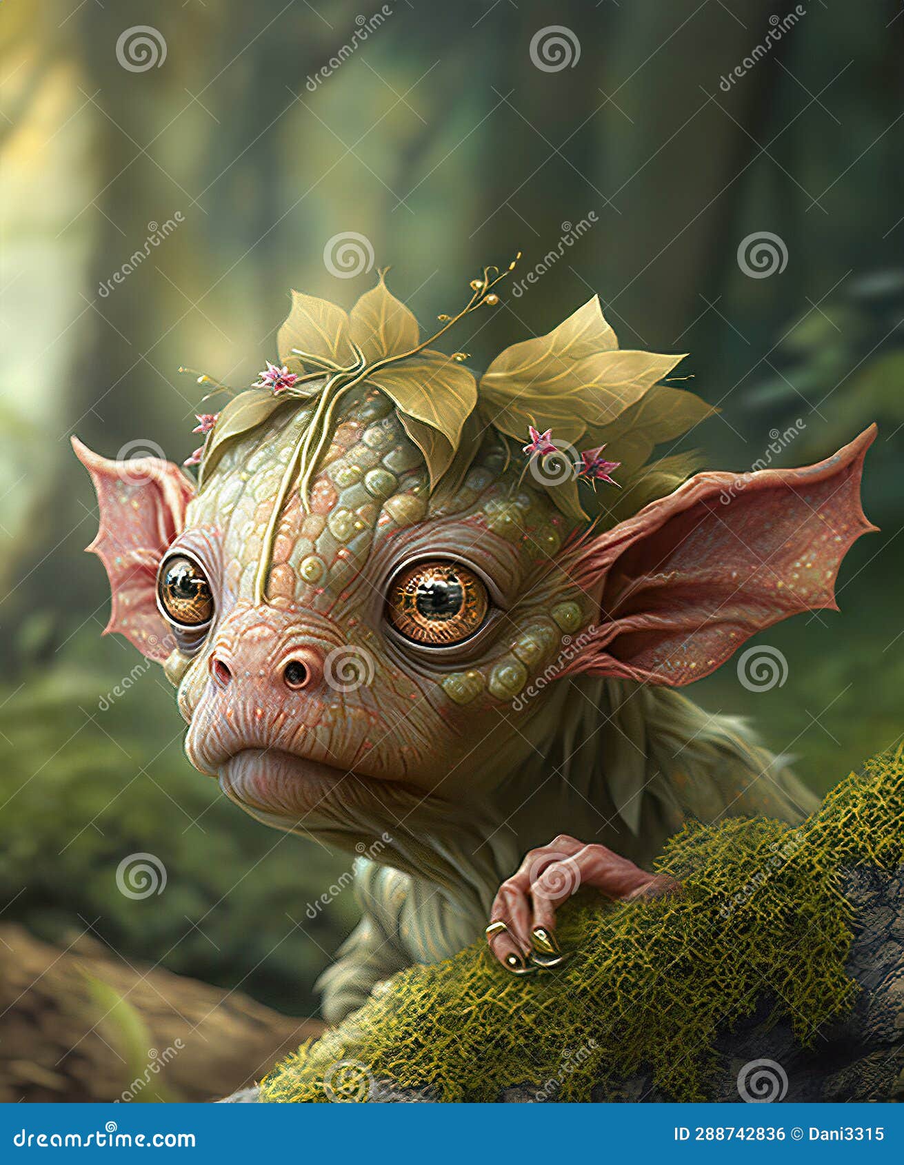 Playful Creature with Flower Crown Stock Illustration - Illustration of ...