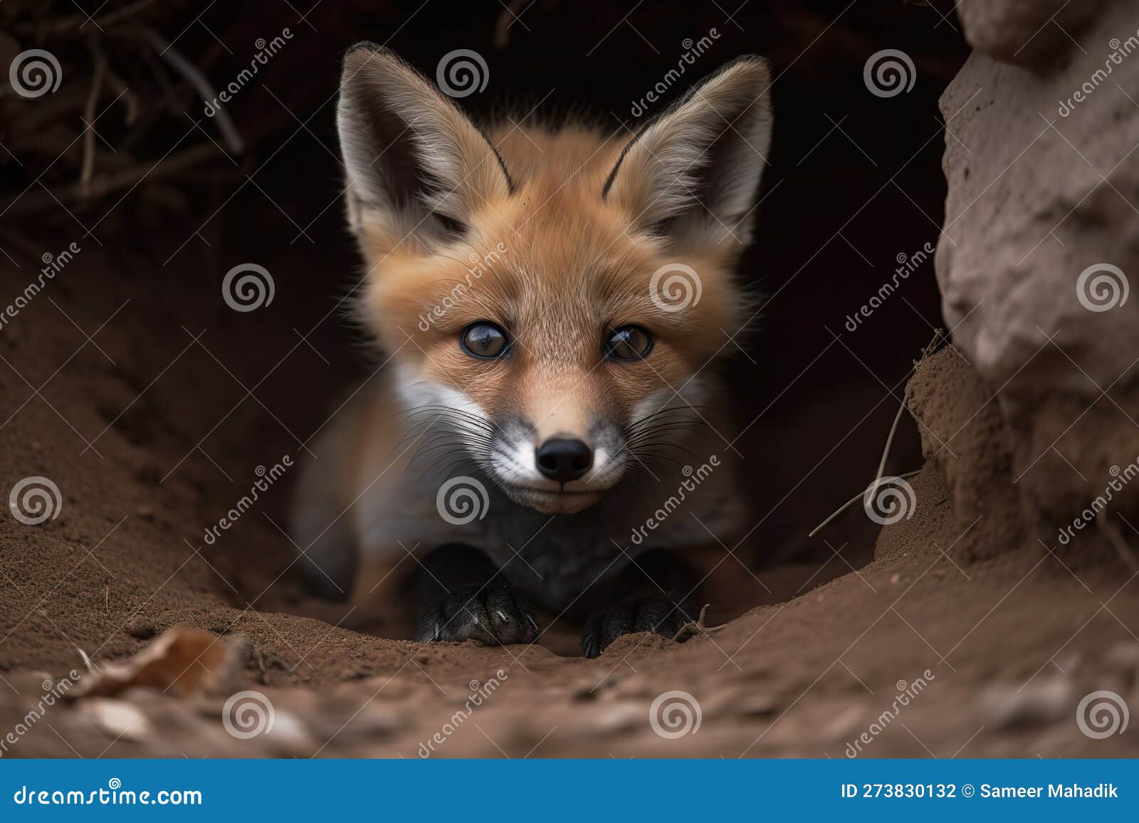 A Playful and Curious Baby Fox Exploring Its Den. Generative AI Stock ...