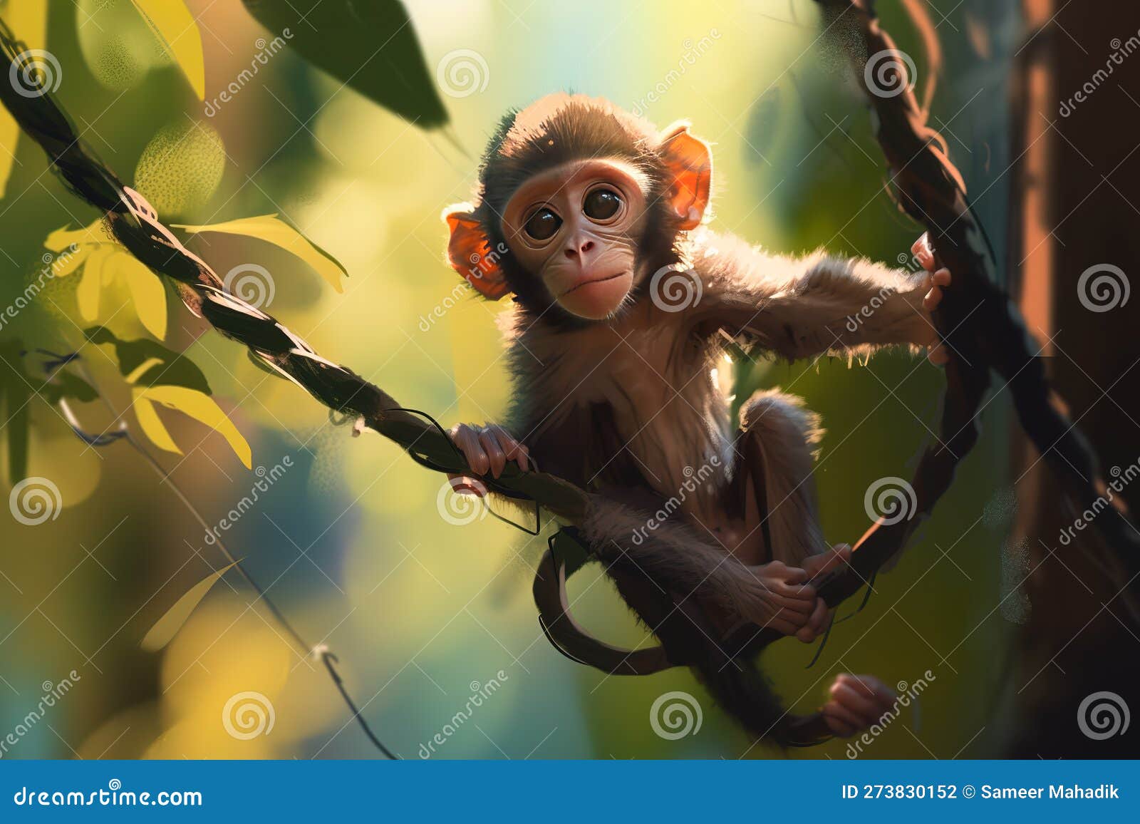 A Playful and Curious Baby Monkey Swinging through the Trees ...