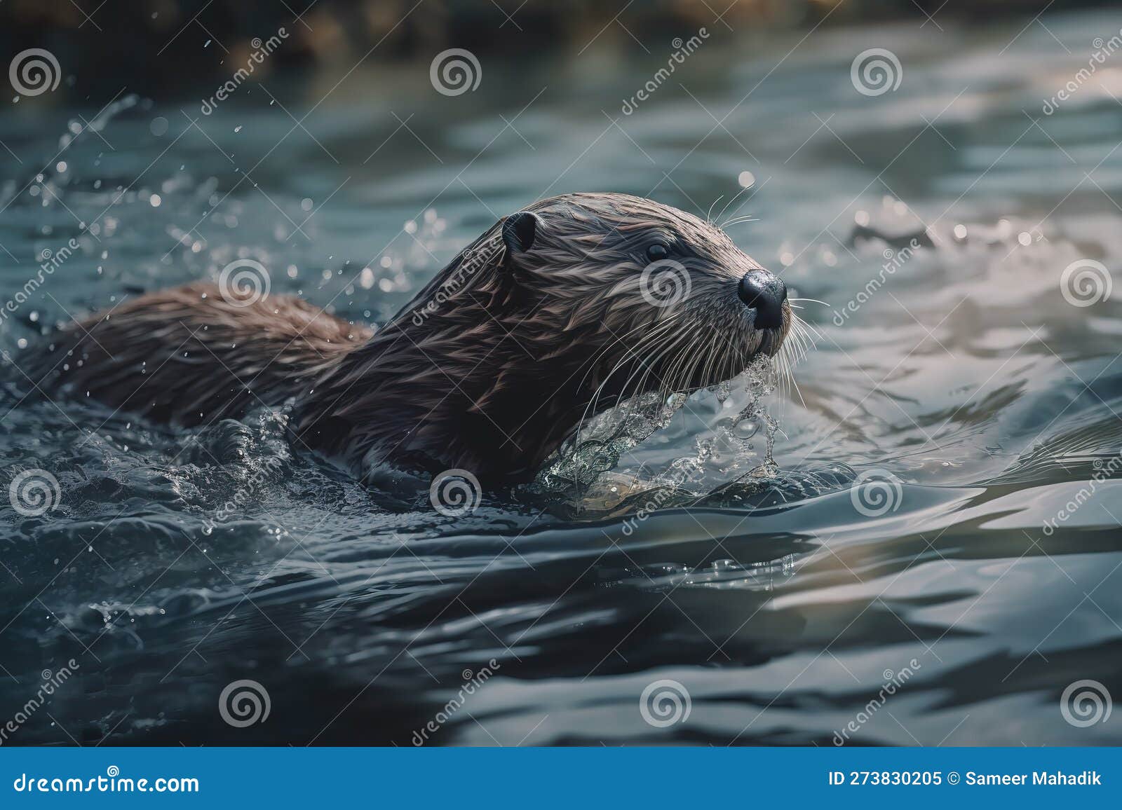 A Playful and Curious Otter Playing in a River. Generative AI Stock ...