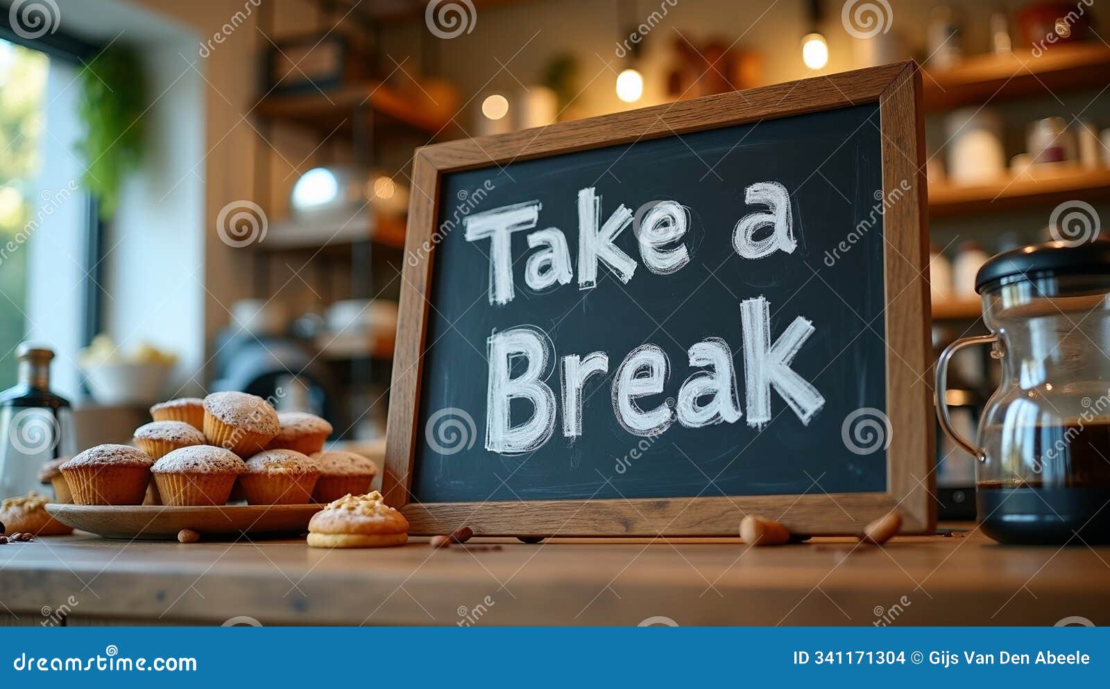 Playful Cursive Take A Break On Caf Chalkboard Pastries Coffee On ...