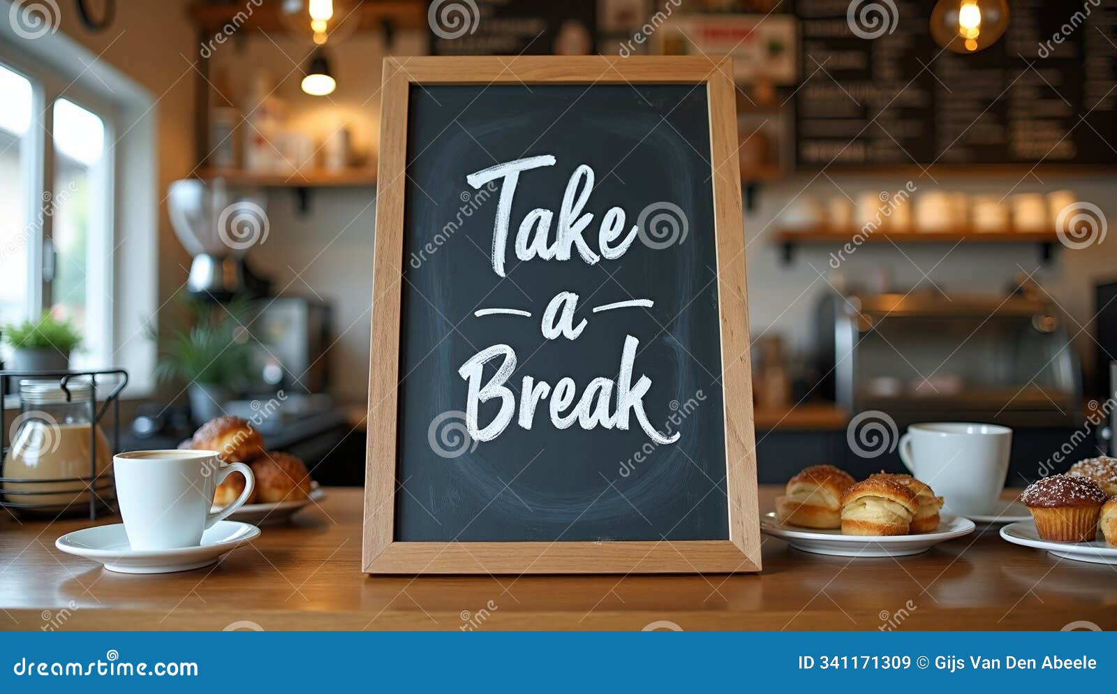 Playful Cursive Take A Break On Caf Chalkboard Pastries Coffee On ...